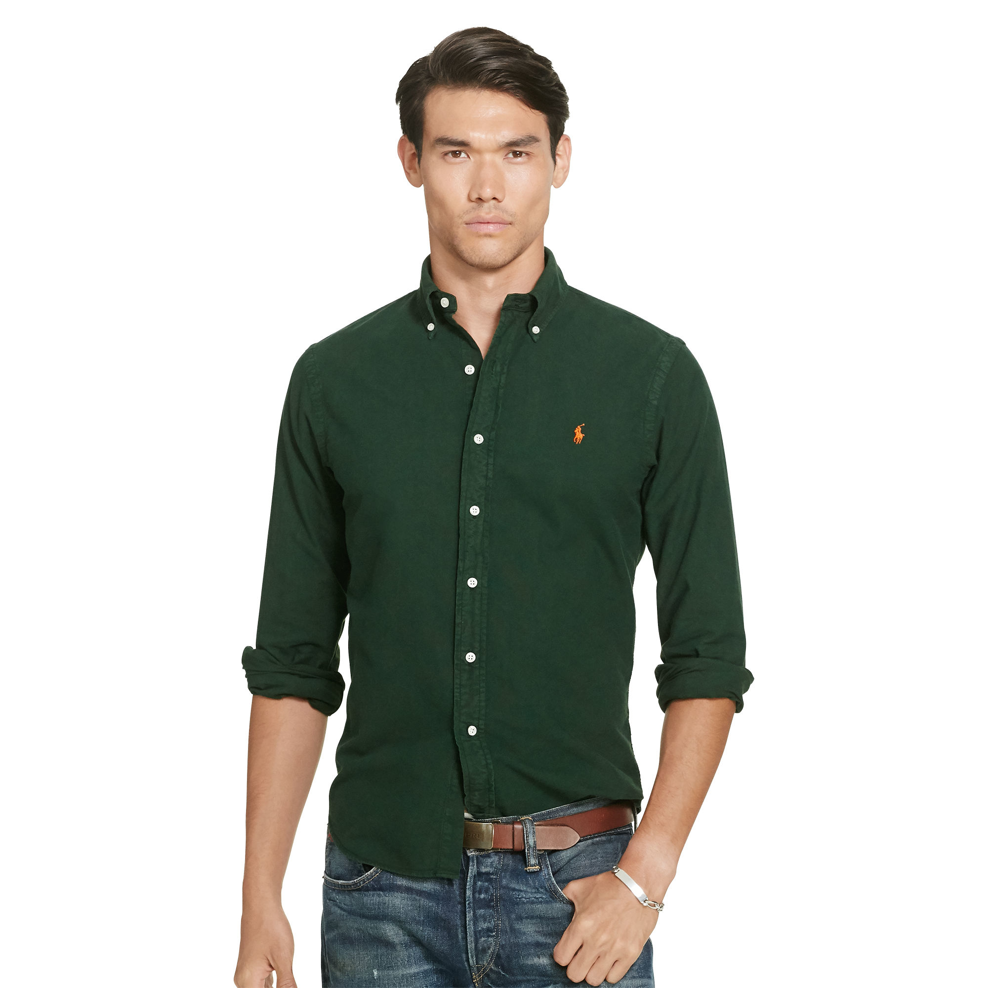 Polo Ralph Lauren Cotton Slim Garment-dyed Oxford Shirt in Green for Men - Lyst